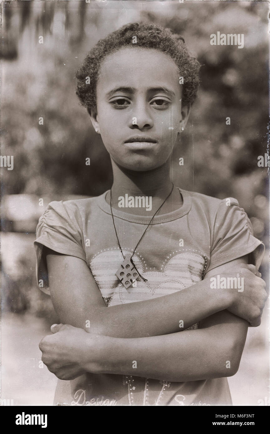 ETHIOPIA,LALIBELA-CIRCA JANUARY 2018--unidentified young girl in the ...