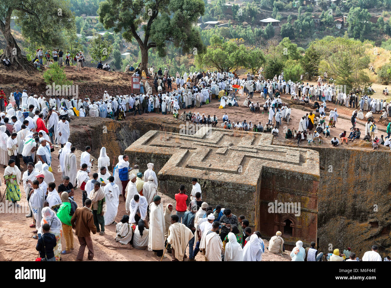 ETHIOPIA,LALIBELA-CIRCA JANUARY 2018--unidentified people in crowd of ...