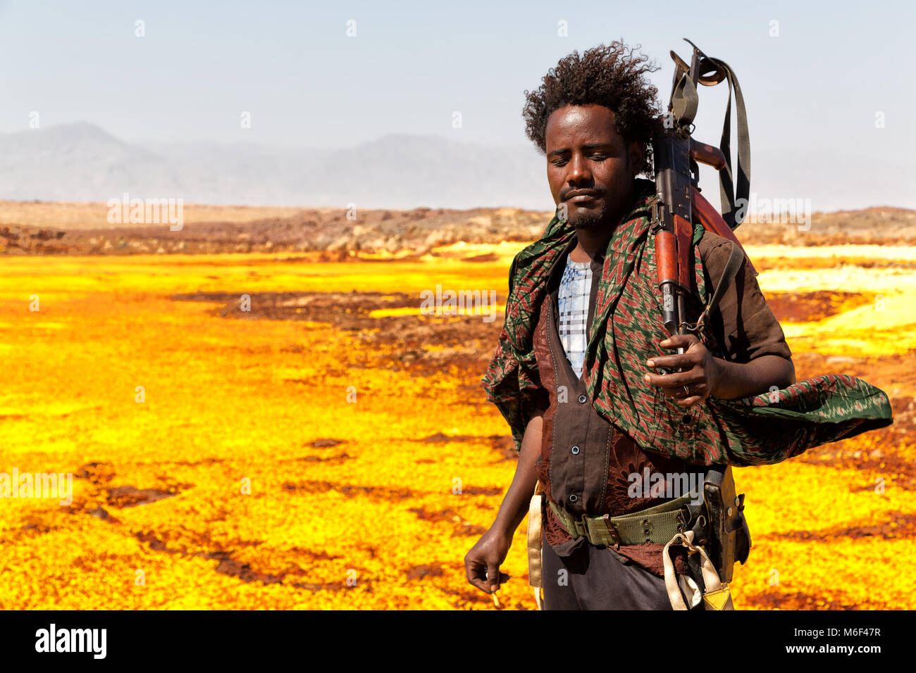 ETHIOPIA,DANAKIL-CIRCA JANUARY 2018--unidentified irregular soldier ...