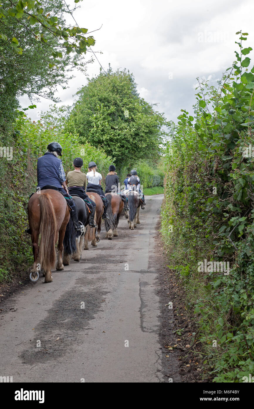 Horses and riders pony trekking on the Offa's Dyke long distance path ...
