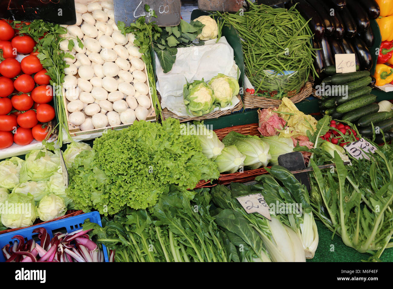 fruits and vegetables on display in a fruit and vegetable market Stock ...