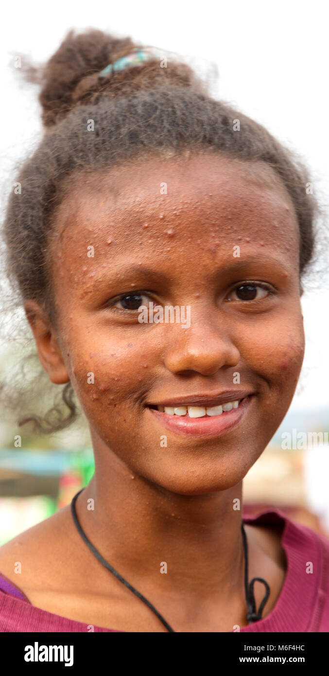 ETHIOPIA,LALIBELA-CIRCA JANUARY 2018--unidentified young girl in the ...