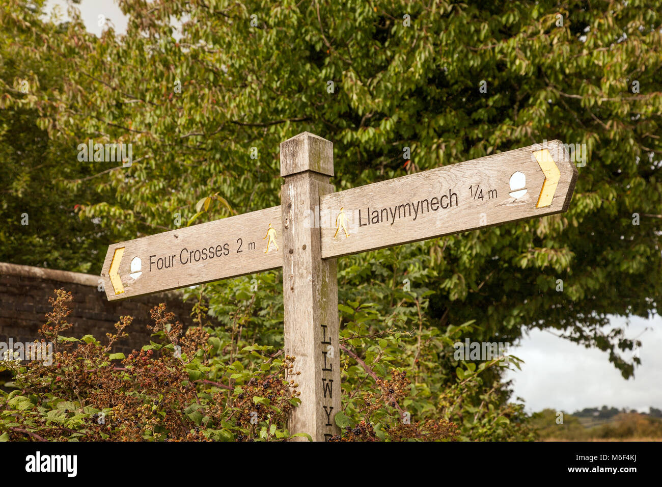 Waymarker / sign post showing directions on the Offa's Dyke long ...