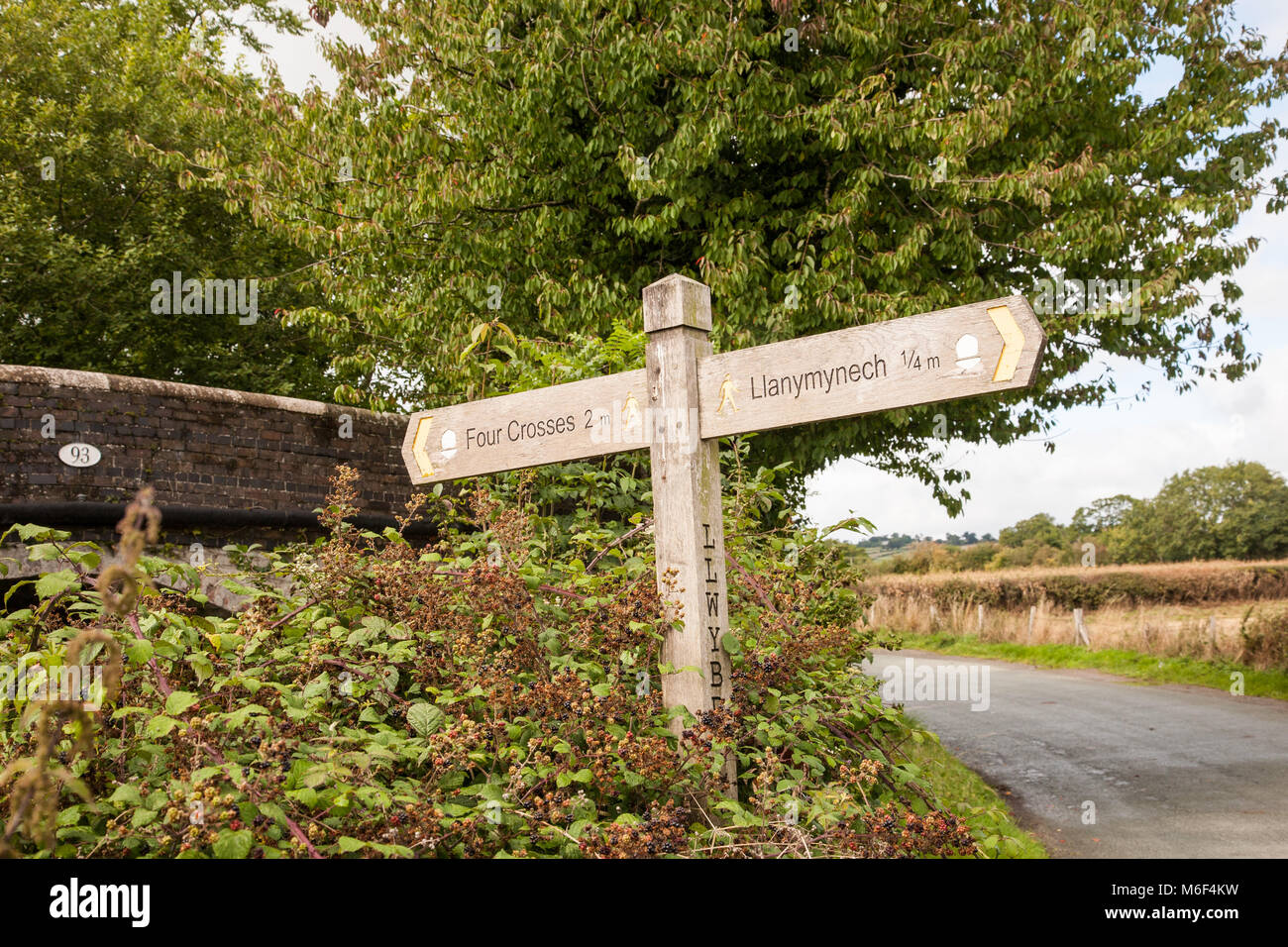 Waymarker / sign post showing directions on the Offa's Dyke long ...