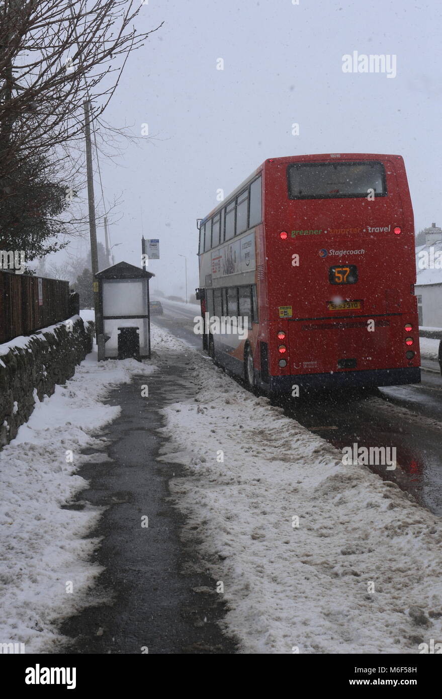Stagecoach bus 57 on A923 near Muirhead with falling snow Angus ...