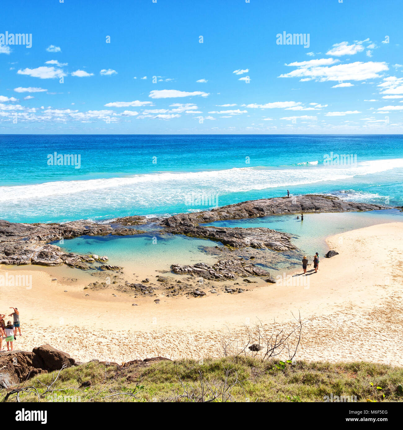 in australia fraser island the beach near the rocks in the wave of ...