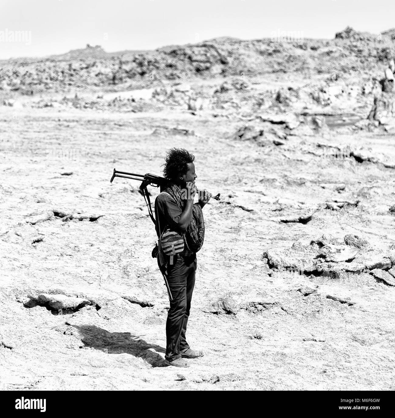 ETHIOPIA,DANAKIL-CIRCA JANUARY 2018--unidentified irregular soldier ...