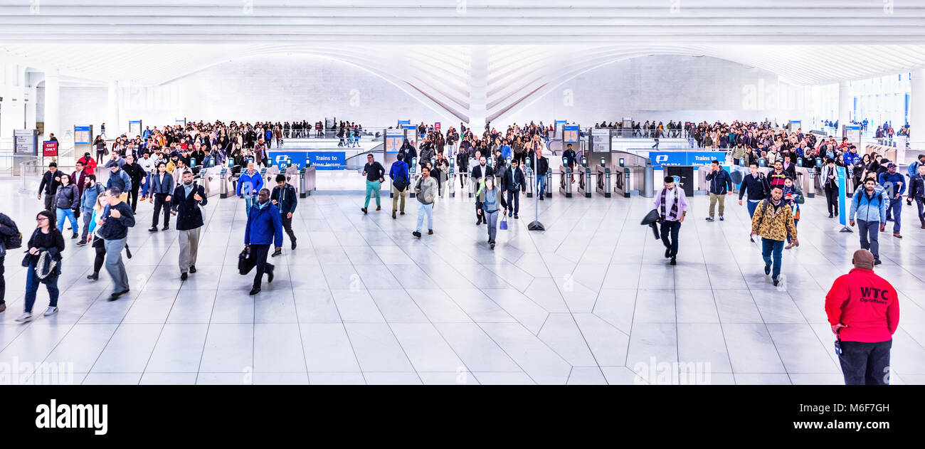 New York City, USA - October 30, 2017: People in The Oculus ...