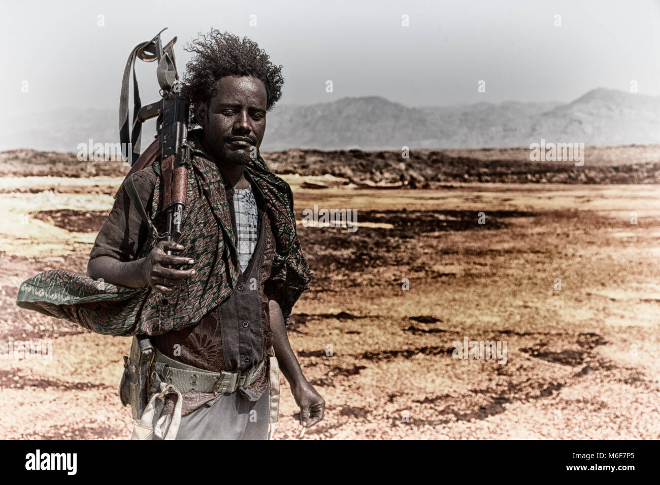 ETHIOPIA,DANAKIL-CIRCA JANUARY 2018--unidentified irregular soldier ...