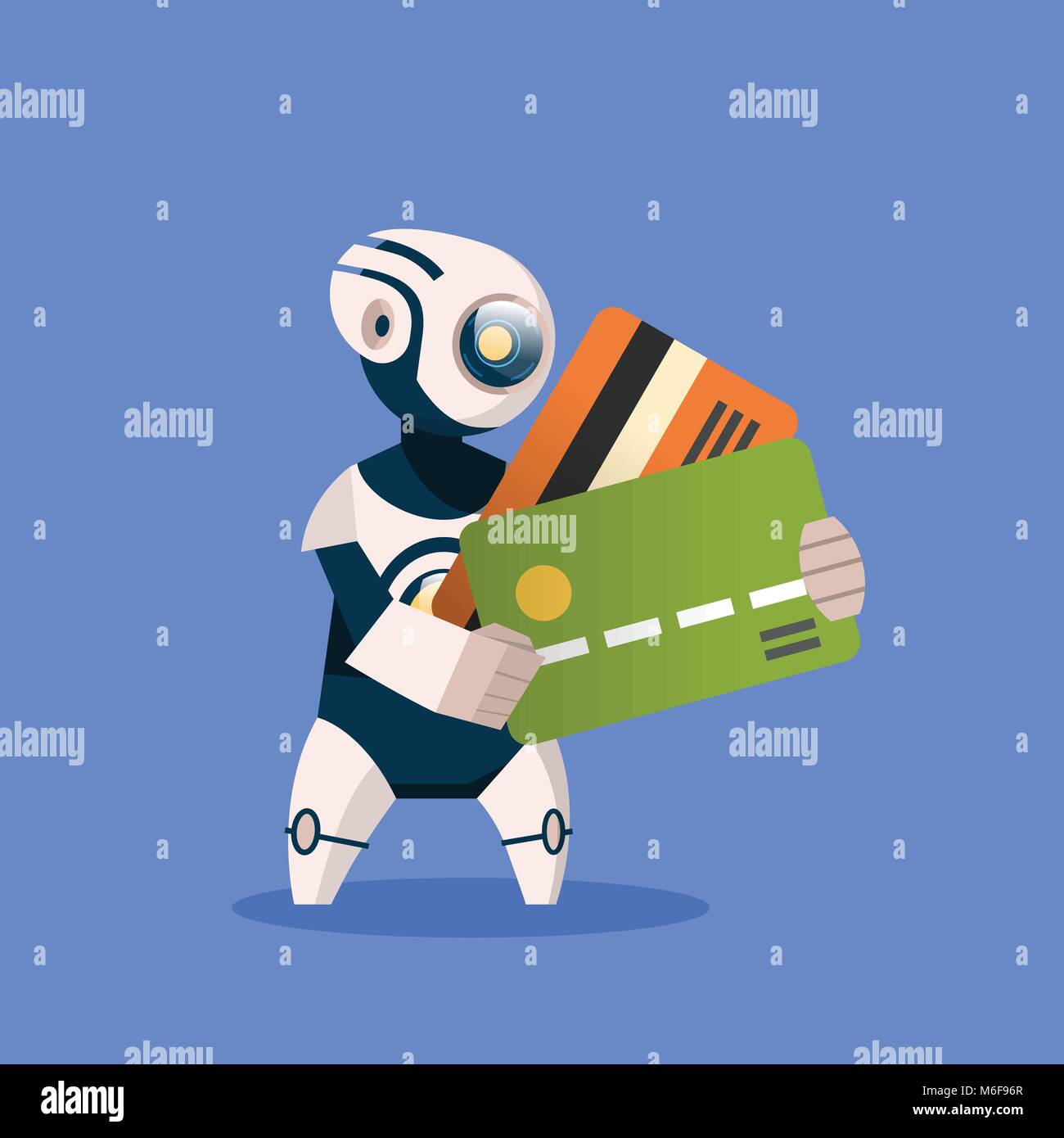 Robot Holding Credit Cards On Blue Background Concept Modern Artificial ...