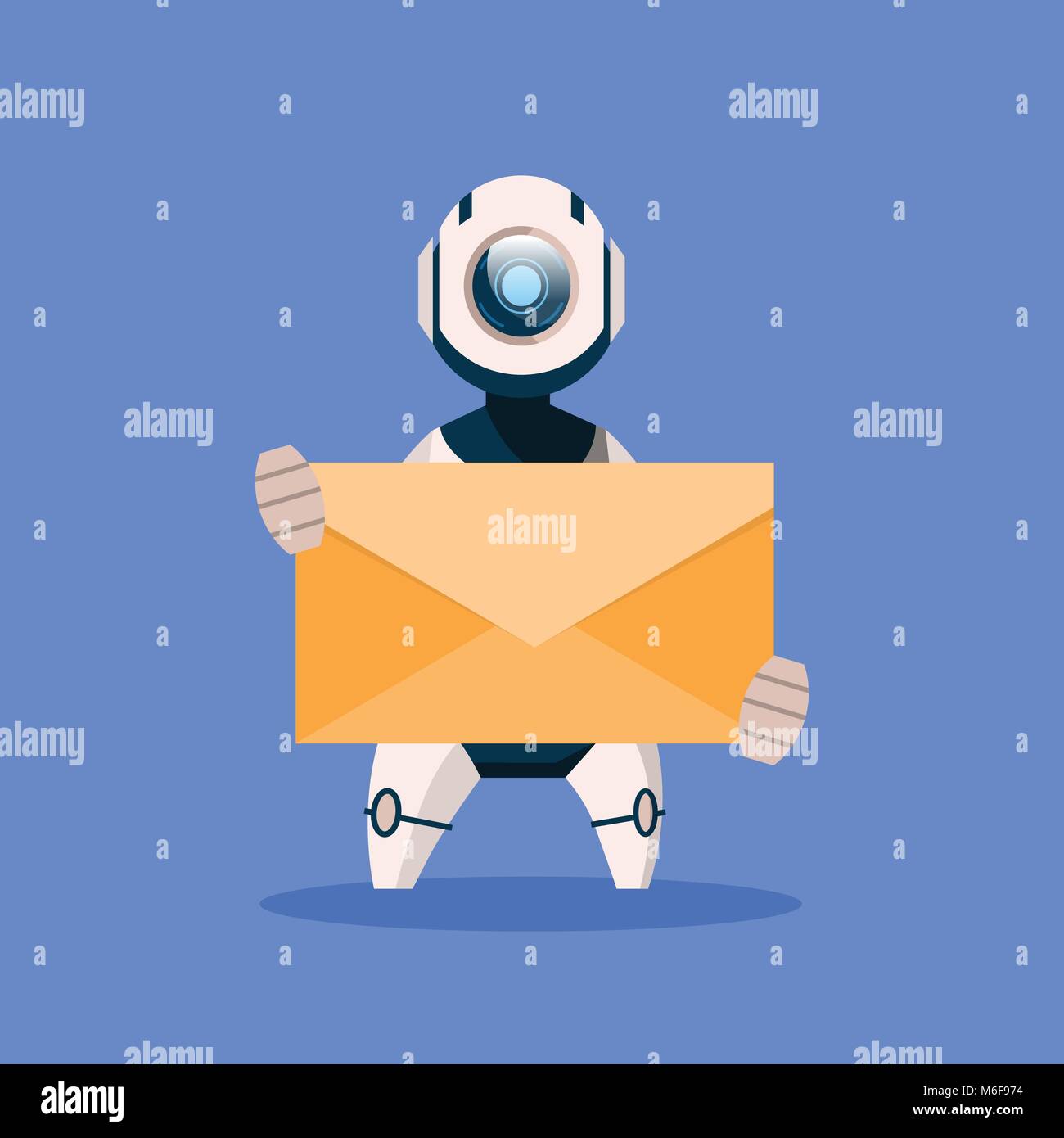 Robot Holding Envelope Isolated On Blue Background Concept Modern ...