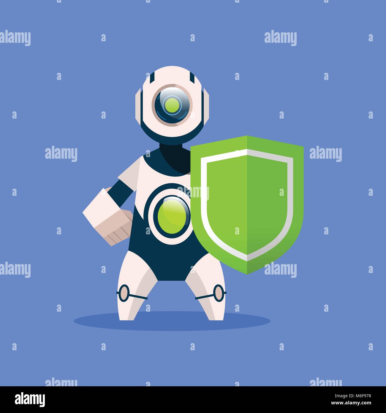 Robot Hold Shield Isolated On Blue Background Concept Modern Artificial ...