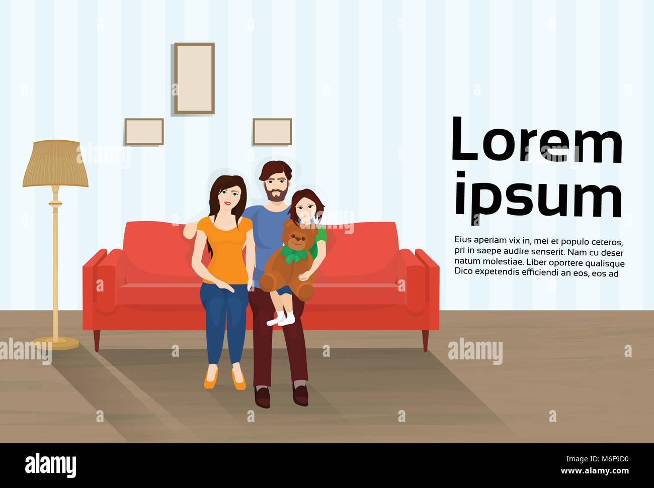 Little Family Sit On Sofa In Living Room Together Watch Tv And Eat ...