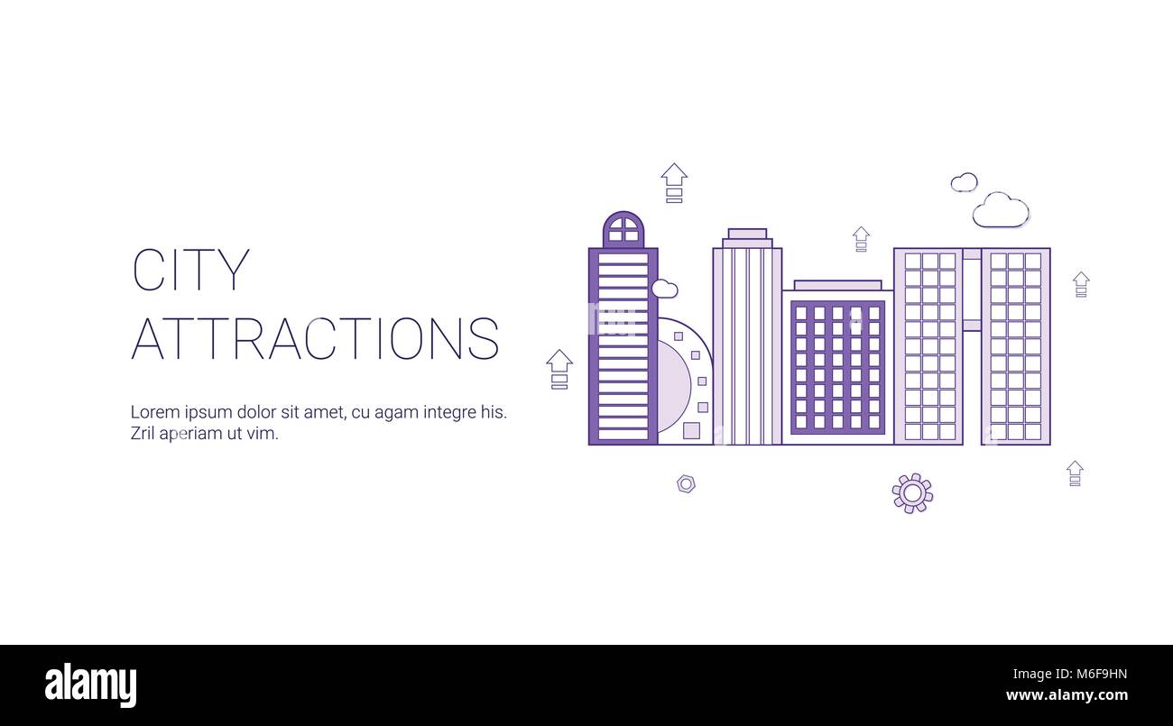 City Attractions Travel Landmarks Concept Template Web Banner With Copy ...