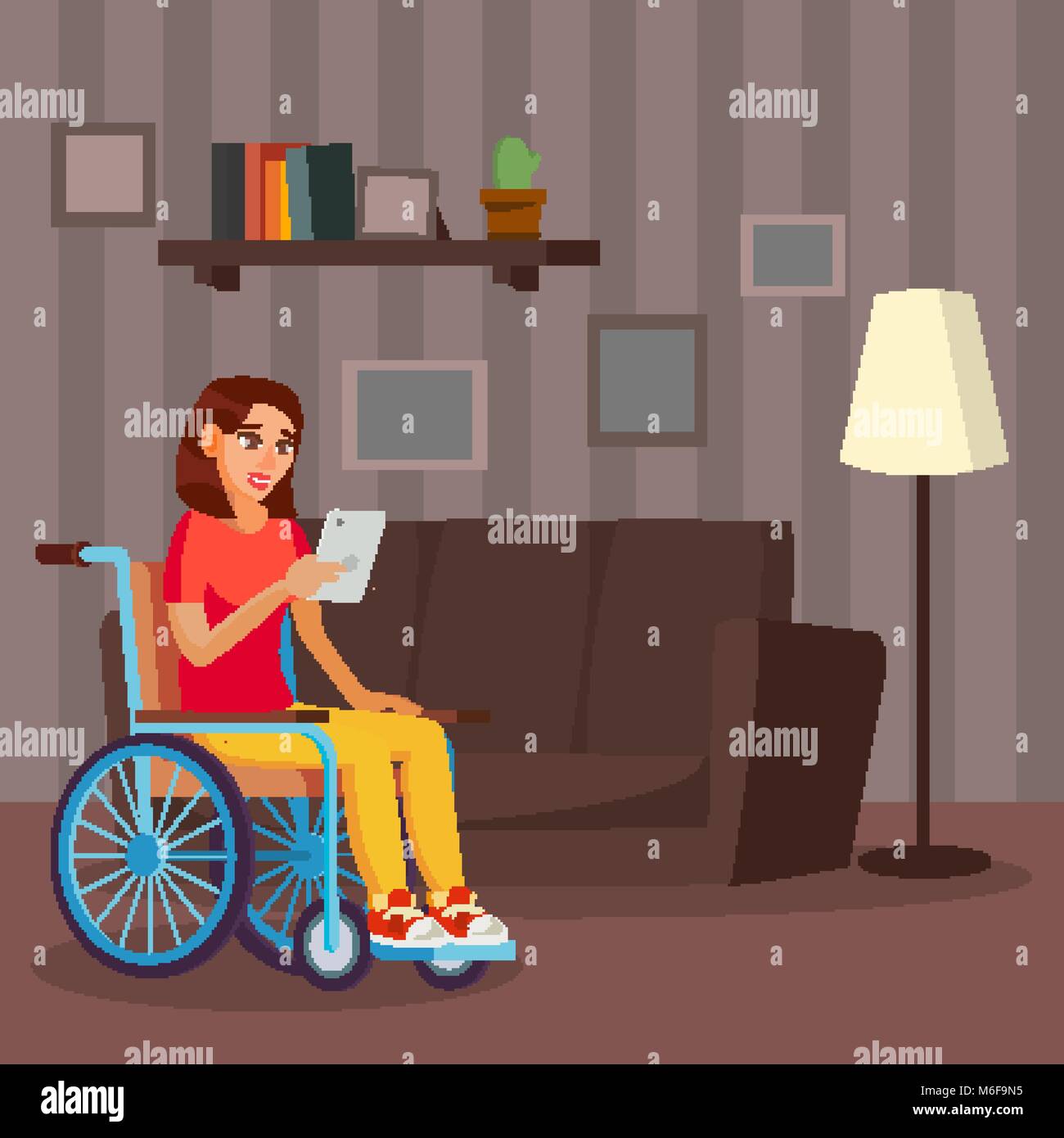 Disabled Woman Vector. Living With Disability. Smiling Disabled Female ...