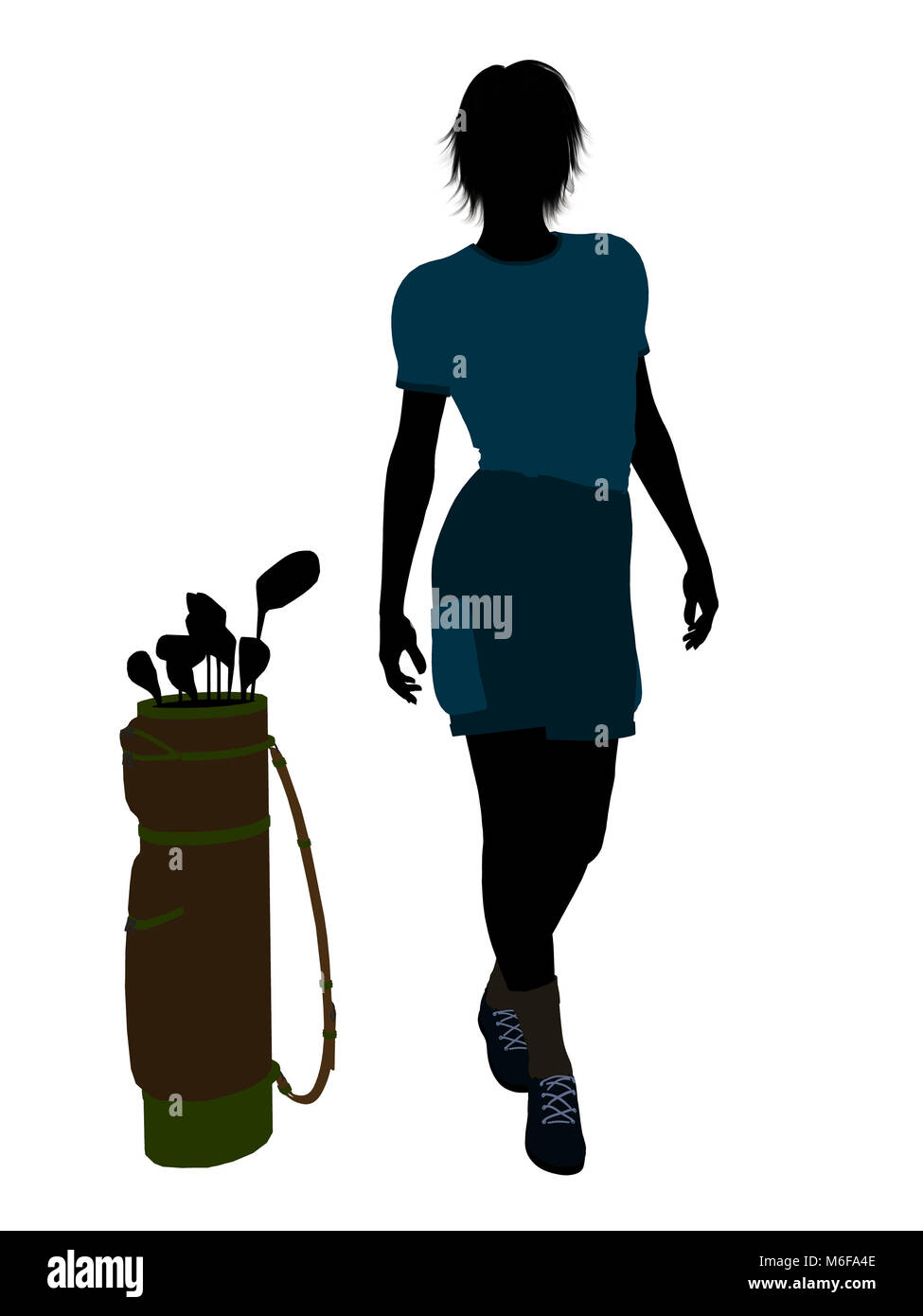 Female golf player art illustration silhouette on a white background ...