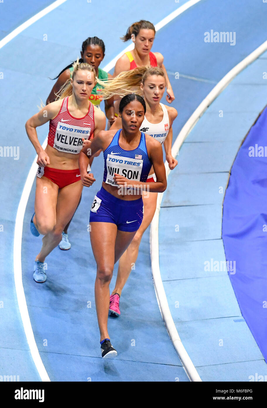 Birmingham, UK. 03rd Mar, 2018. Raevyn Rogers (USA) leads the field on ...