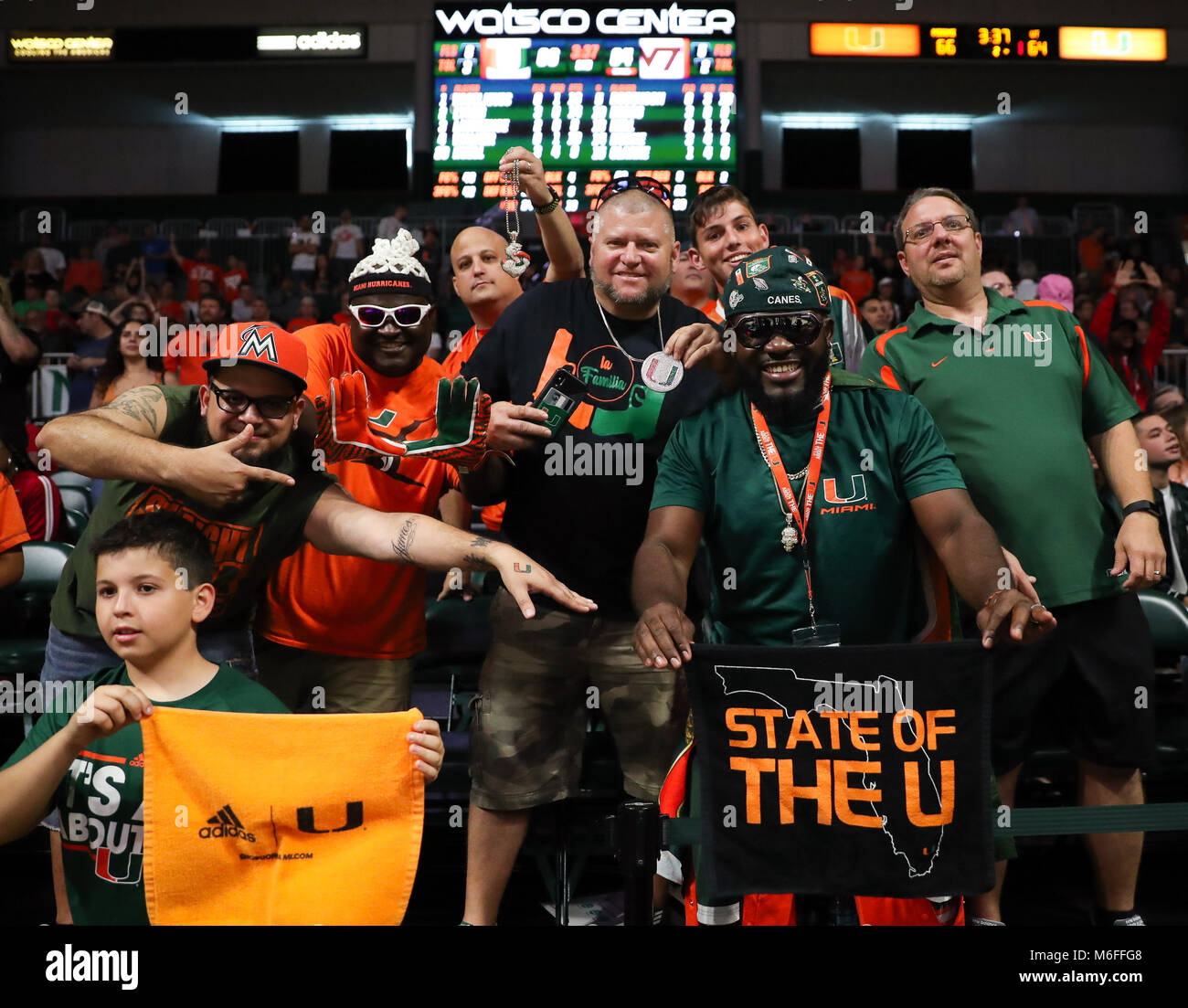 Coral Gables, Florida, USA. 03rd Mar, 2018. Miami Hurricanes fans pose ...