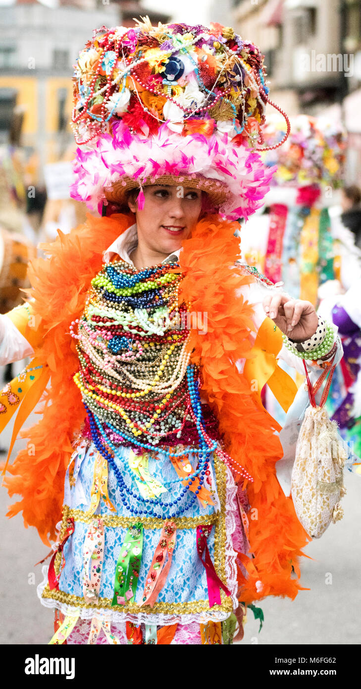 Siero, Spain. 3rd March, 2018. Madamas e galans, a Spanish tipical mask ...