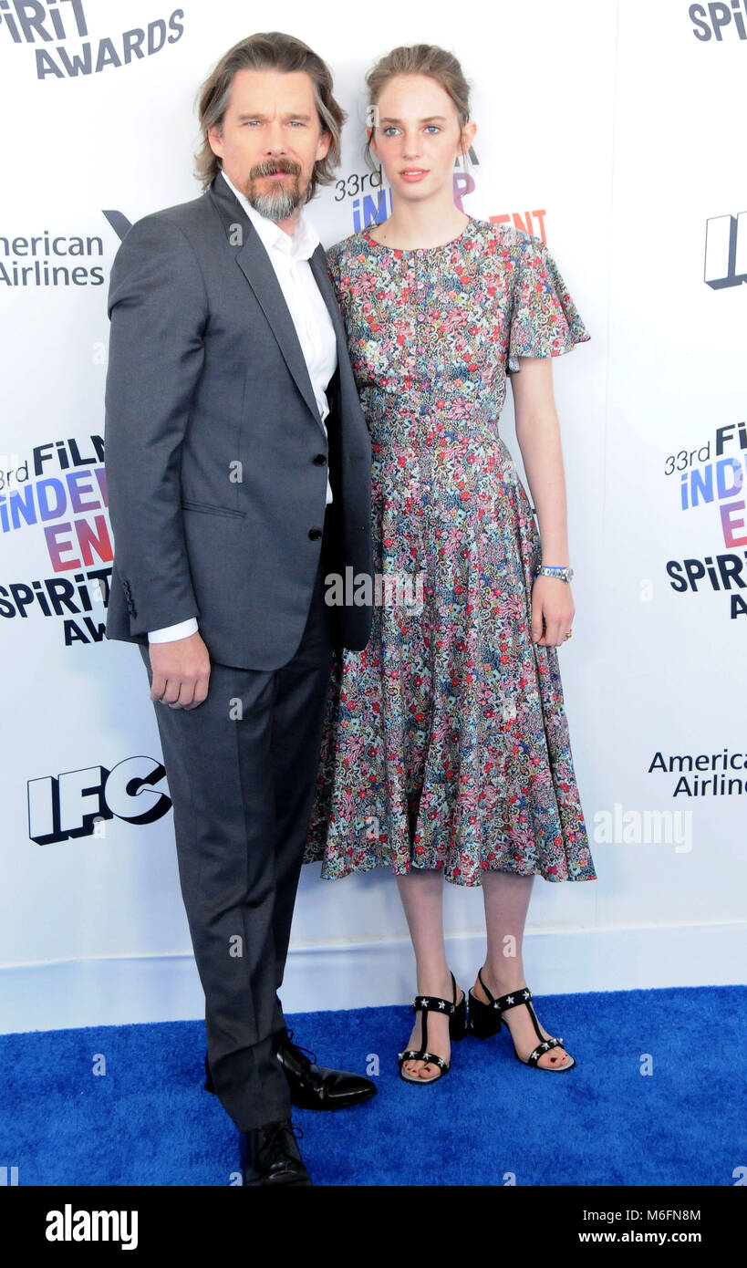 SANTA MONICA, CA - MARCH 03: (L-R) Actor Ethan Hawke and daughter ...