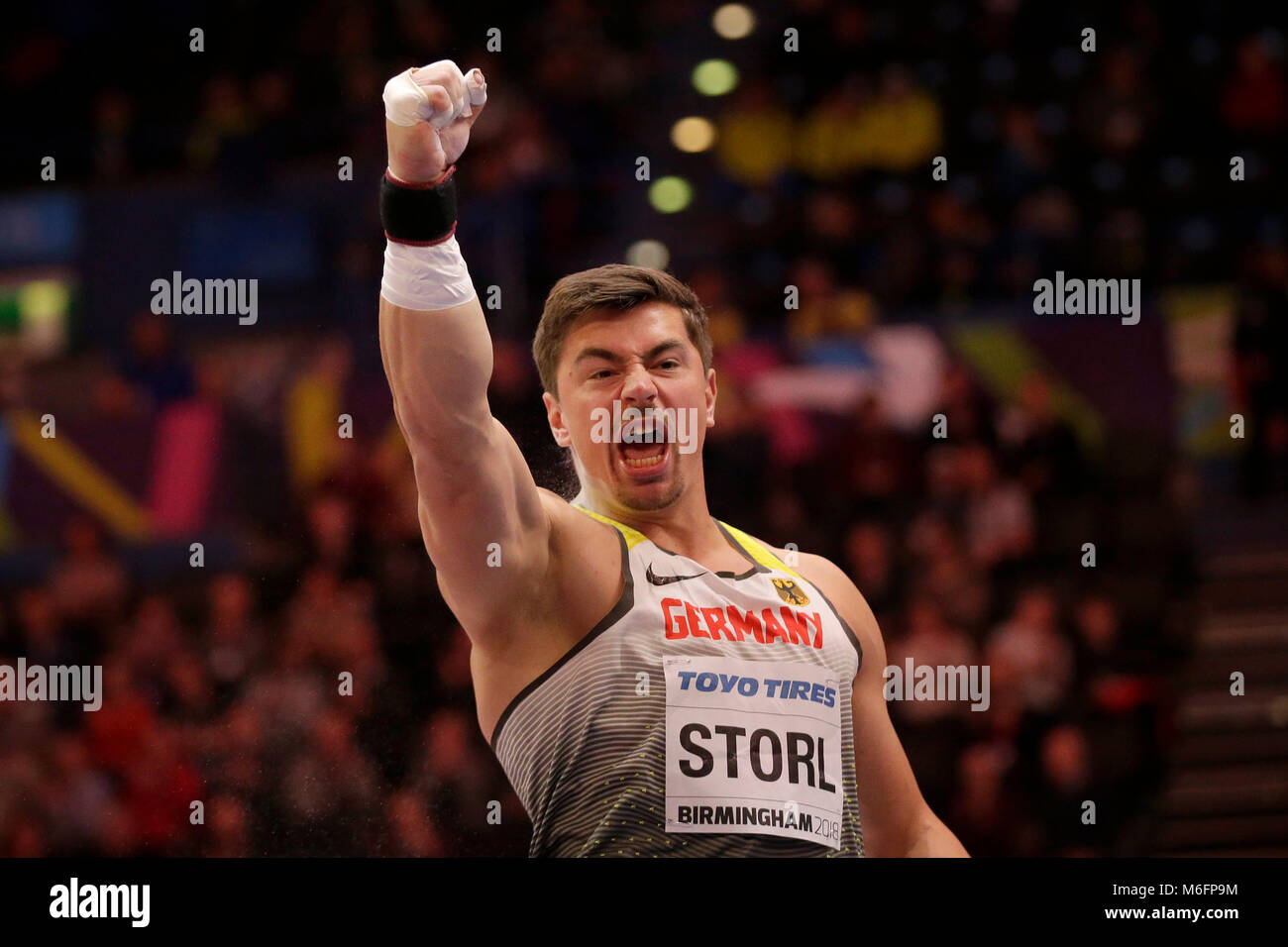 Birmingham. 3rd Mar, 2018. Germany's David Storl celebrates during the ...