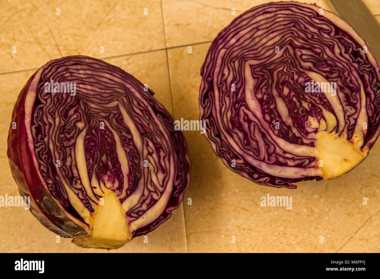 Red cabbage sliced in half Stock Photo - Alamy