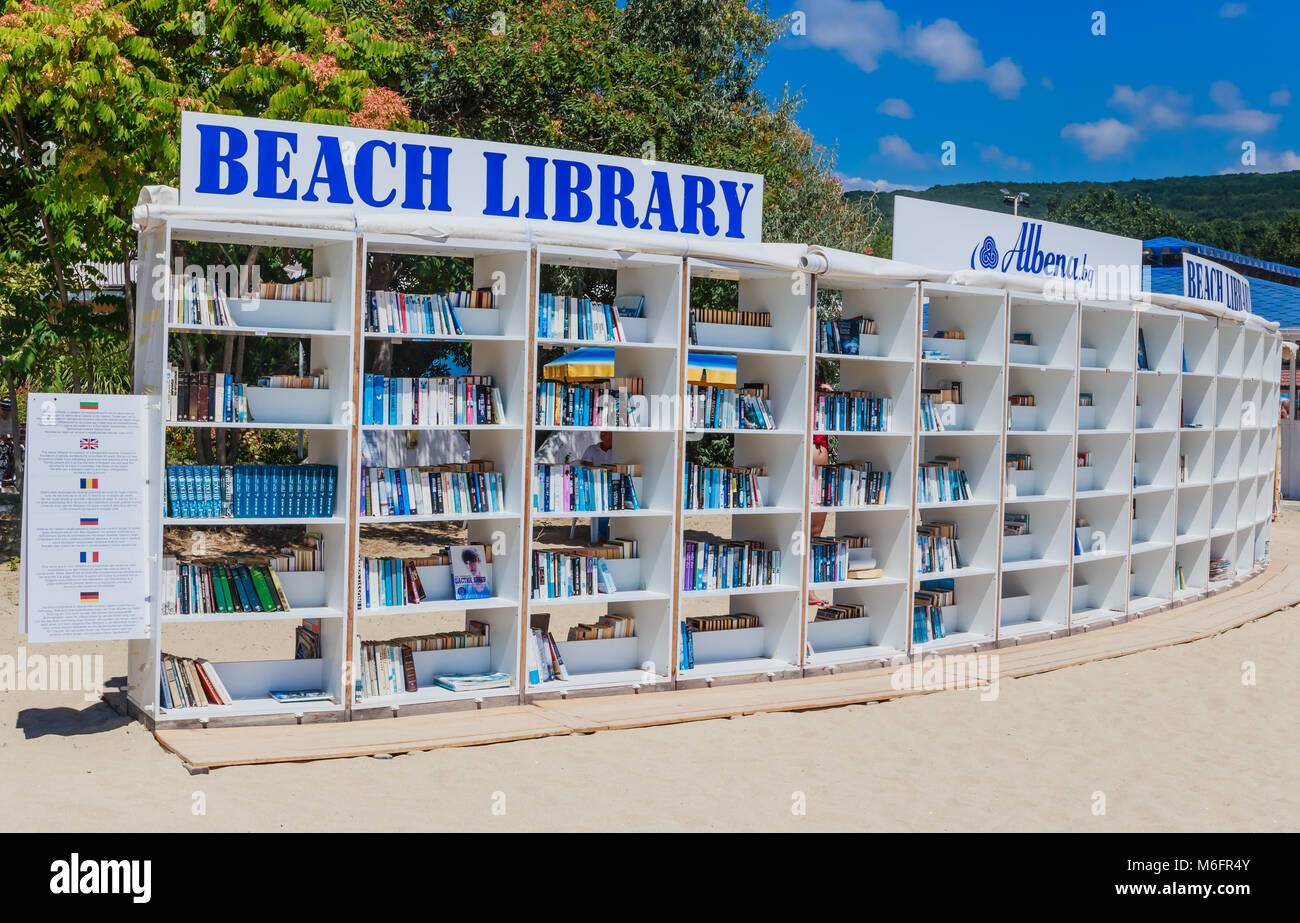 Free beach library opened at the Black Sea resort of Albena. Bulgaria ...