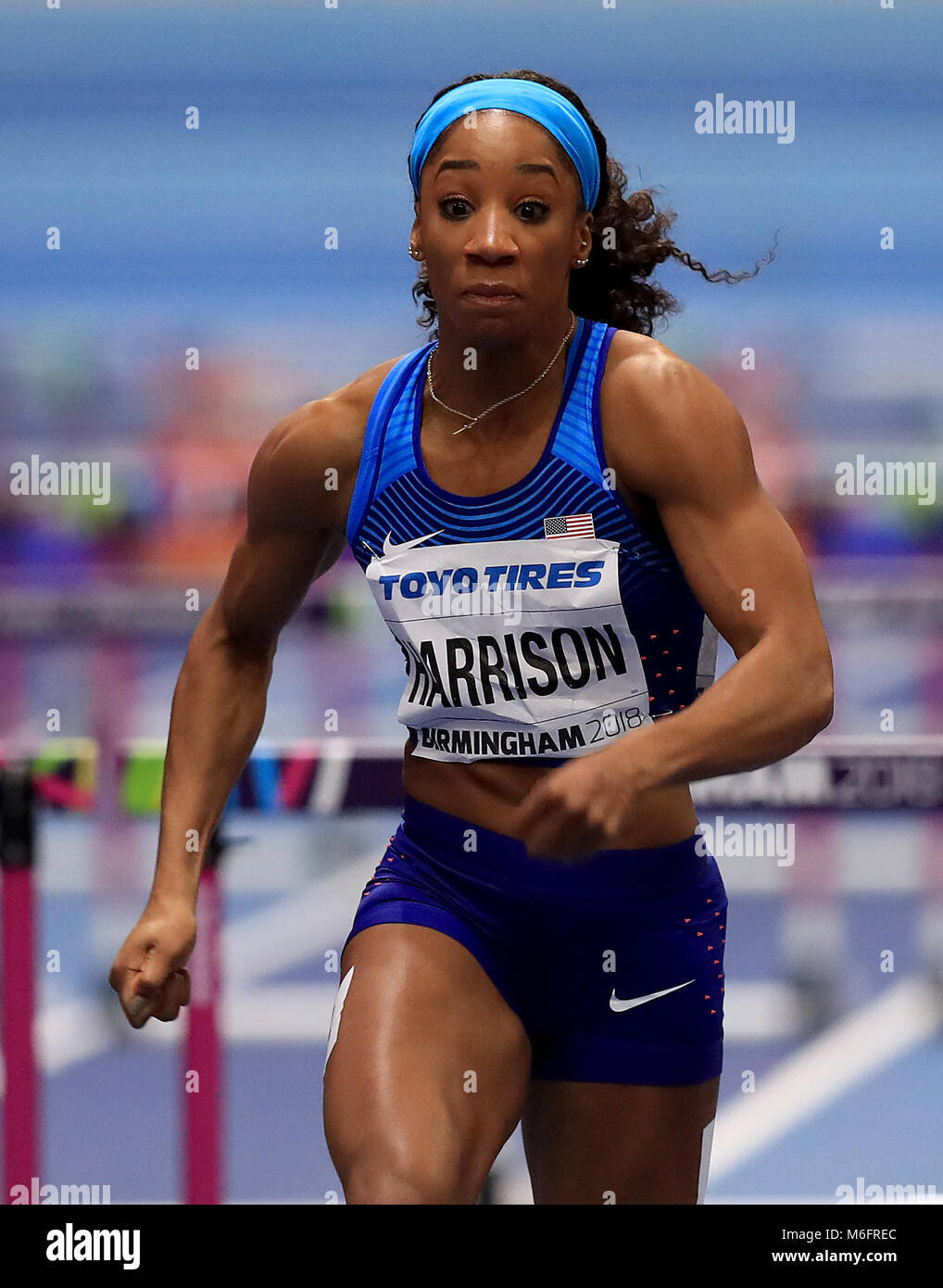 USA's Kendra Harrison on the way to winning the Women's 60m Hurdles ...