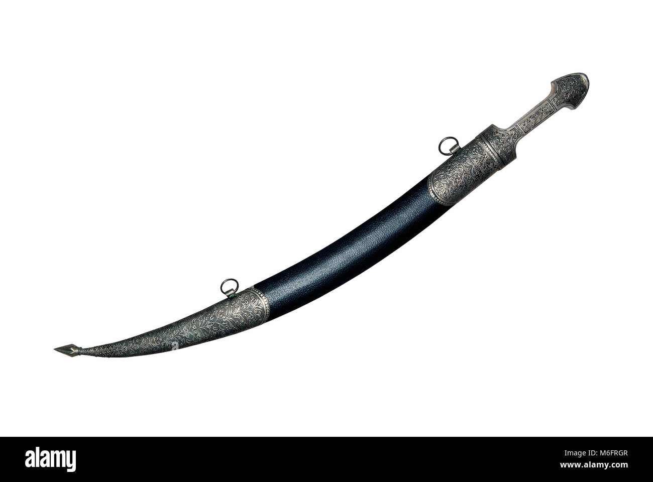 vintage traditional caucasian curved dagger in sheath on white ...