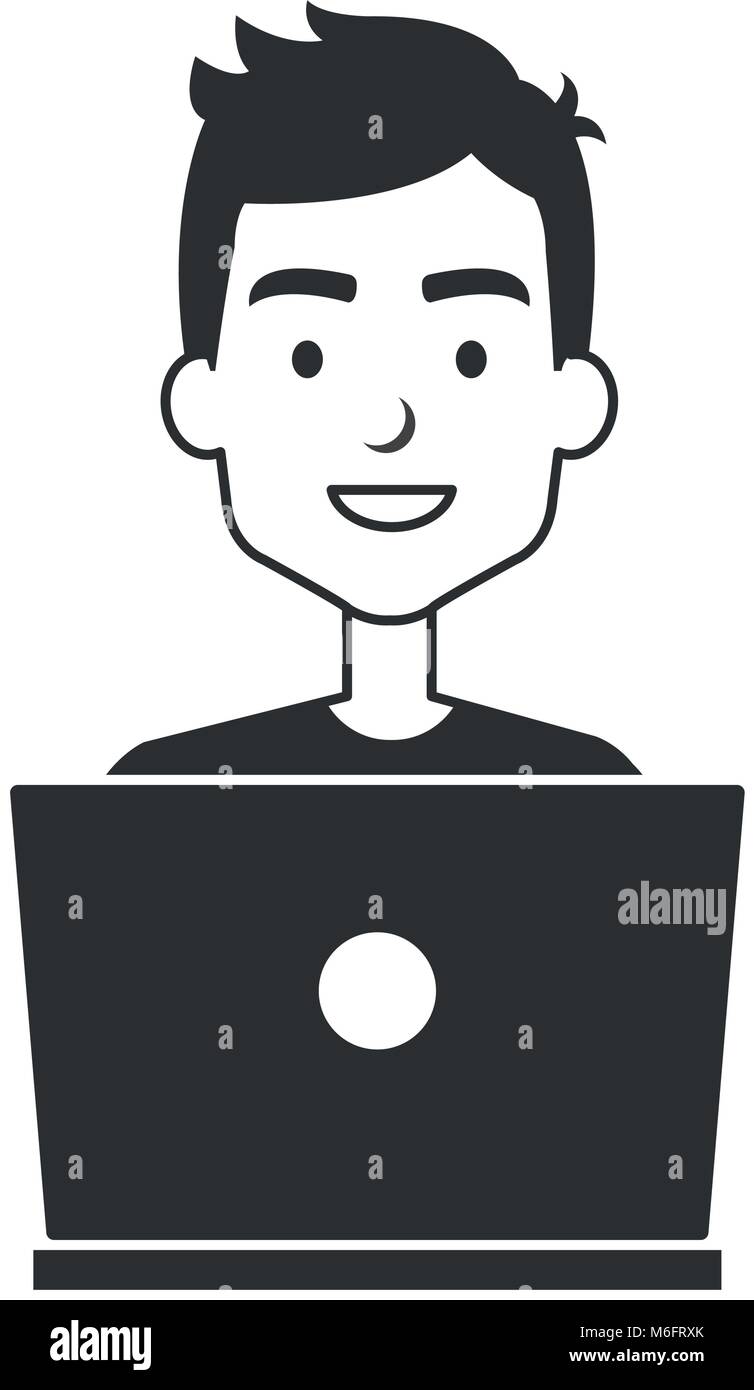 man working in laptop character Stock Vector Image & Art - Alamy