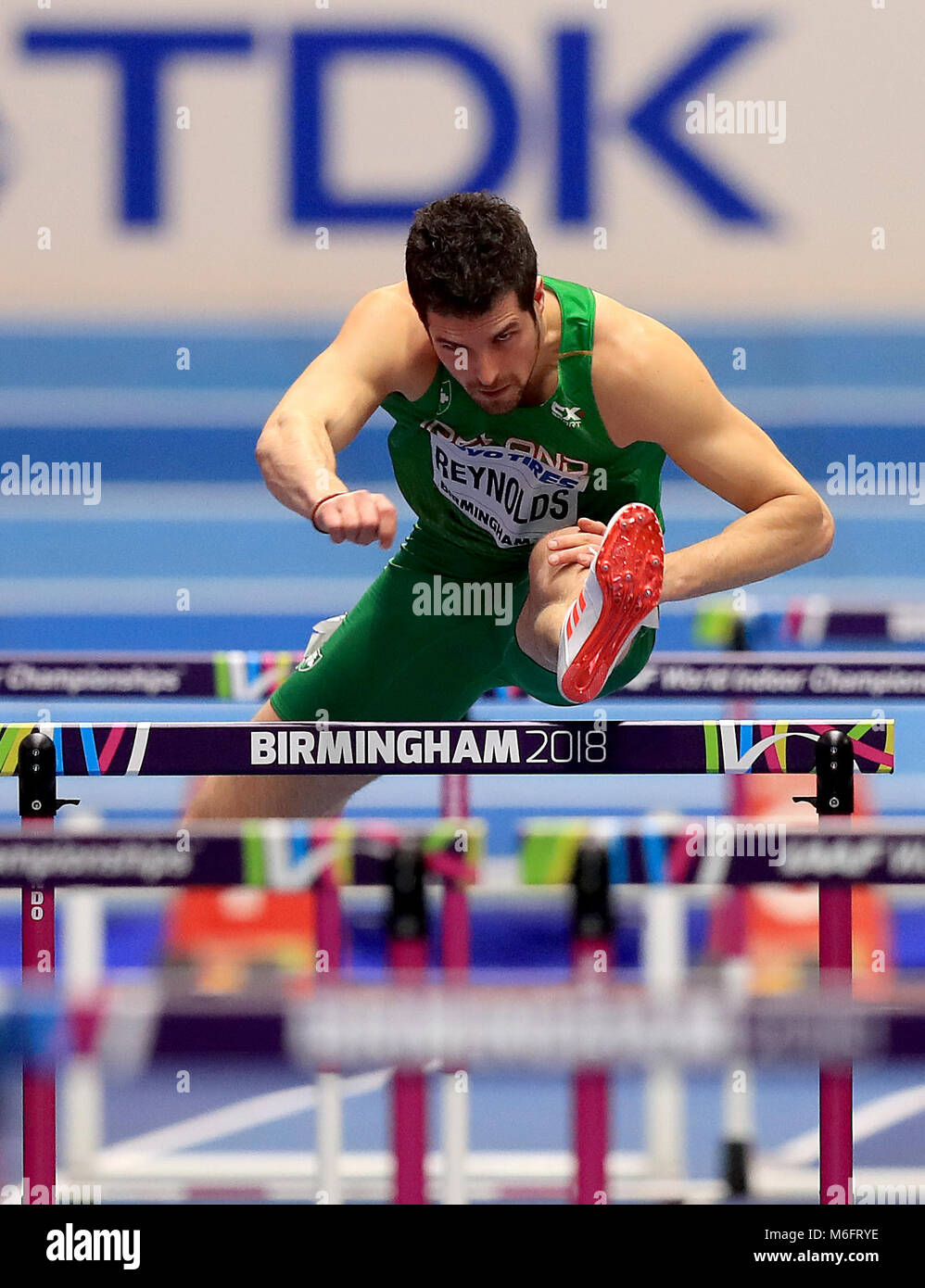 Ireland's Ben Reynolds in action during the Men's 60m Hurdles Heat 2 ...