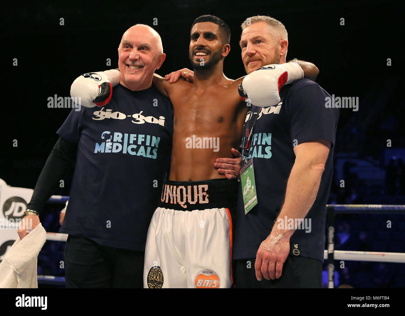 Atif Shafiq (centre) celebrates victory over Lee Appleyard after their ...