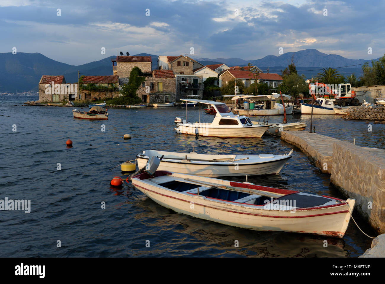 Village of Bjelila on the shore of the Adriatic sea, near Tivat city ...