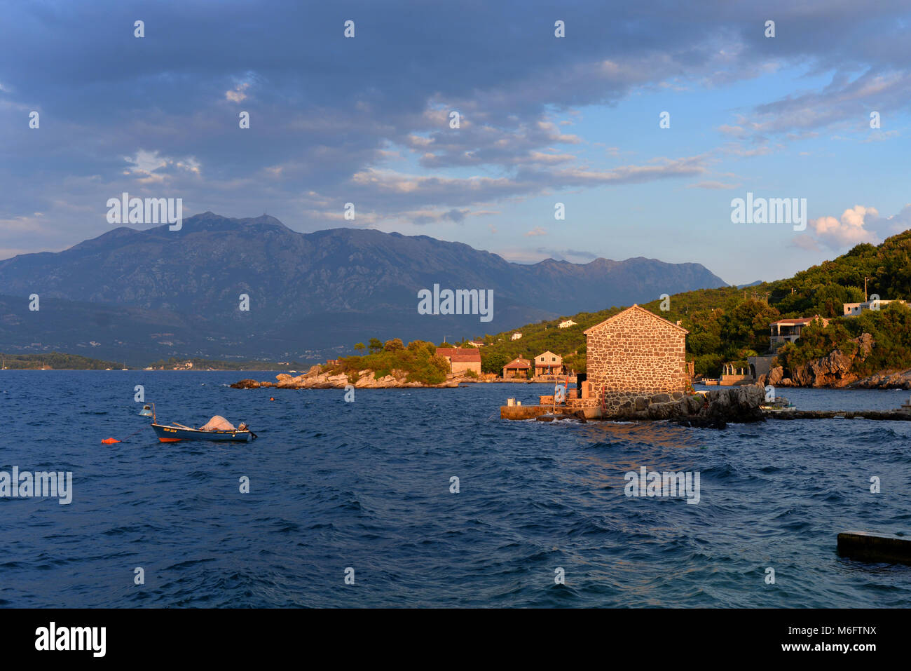 Village of Bjelila on the shore of the Adriatic sea, near Tivat city ...