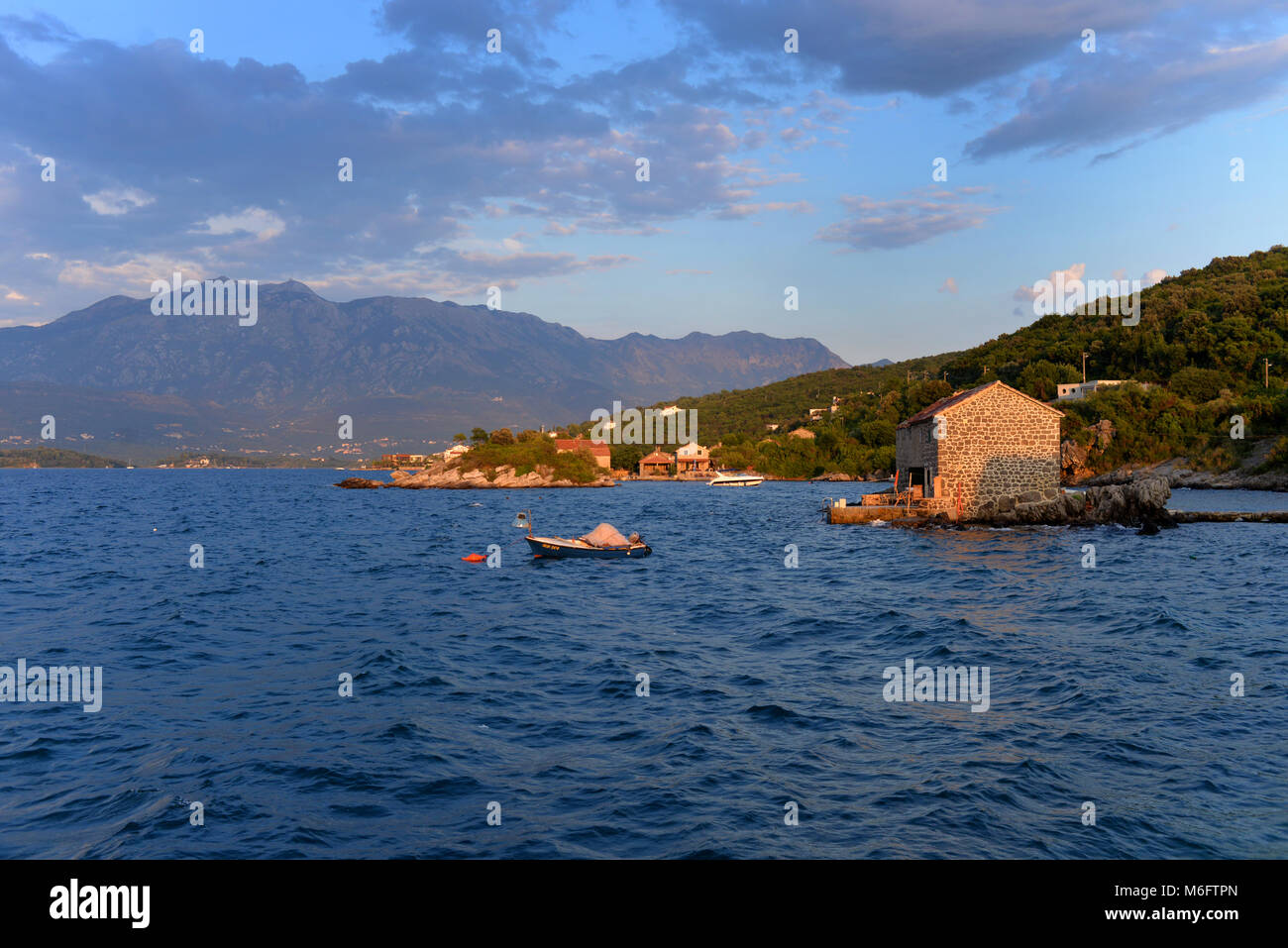 Village of Bjelila on the shore of the Adriatic sea, near Tivat city ...