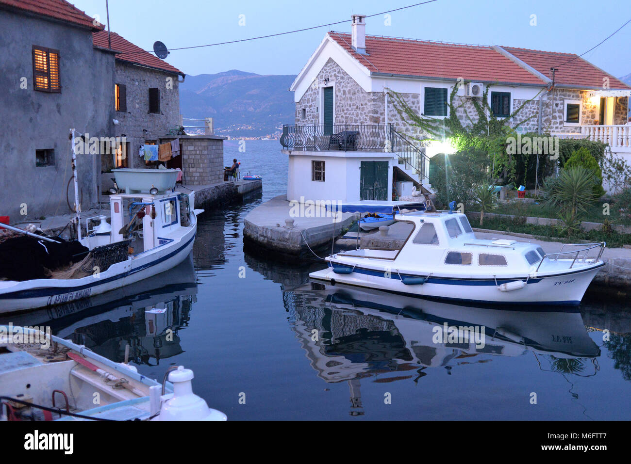Village of Bjelila on the shore of the Adriatic sea, near Tivat city ...