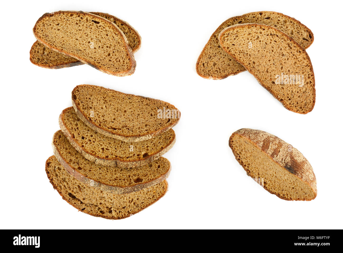 Set fresh natural dark grain bread isolated on white background. Top ...