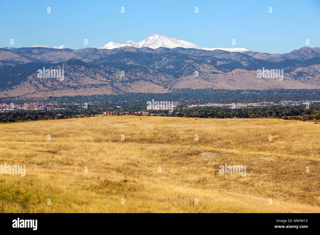 Road in Colorado on the way to Boulder city and view of the mountains ...