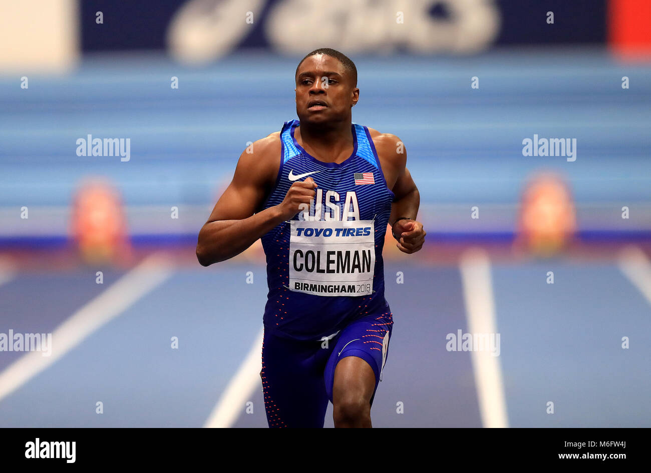 USA's Christian Coleman wins the Men's 60m Semi-Final Heat 2 during day ...