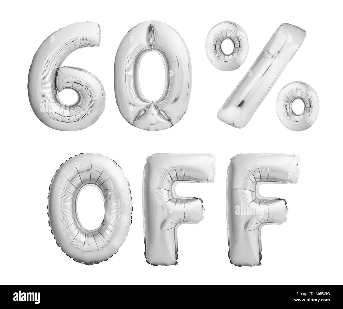 Sixty percent off discount. Silver balloons isolated on white Stock ...