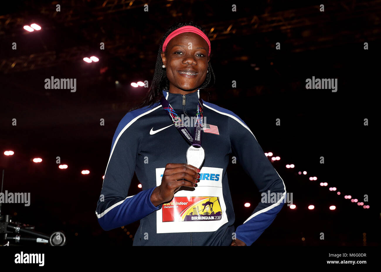 USA's silver medal 400m Final winner Shakima Wimbley with her medal ...