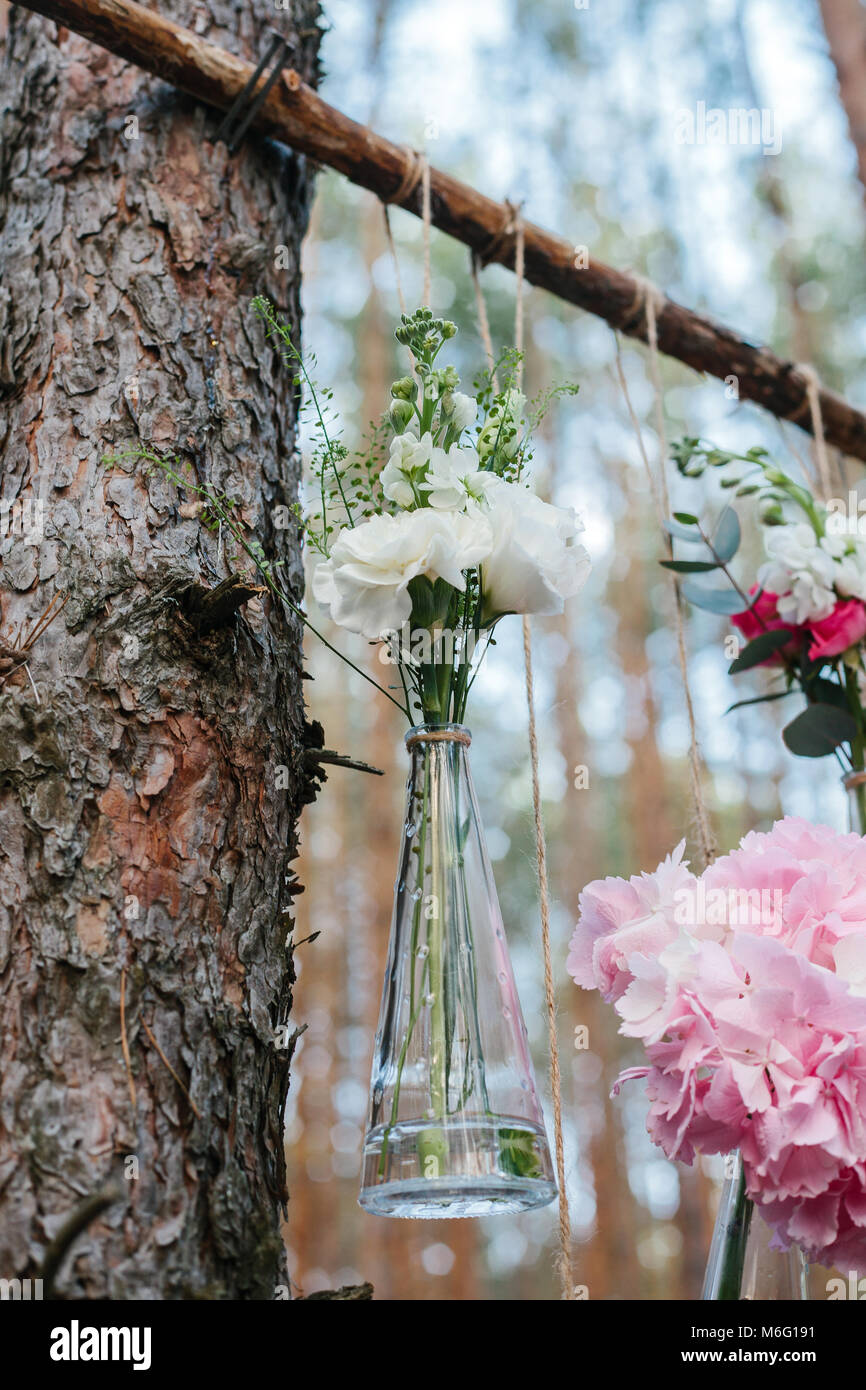 Wedding flowers decoration arch in the forest. The idea of a wedding ...