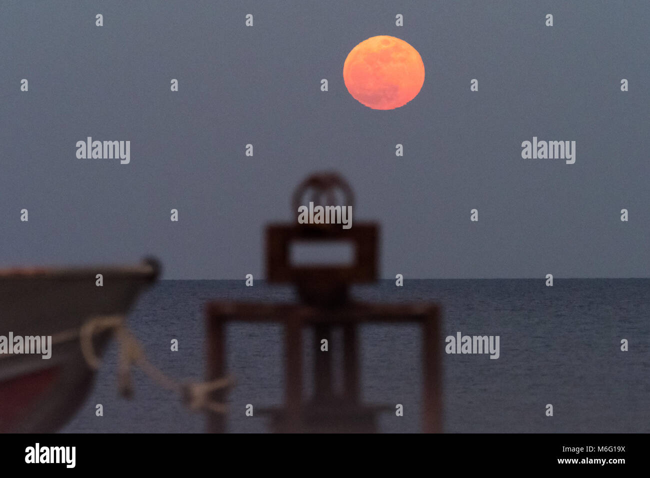 The supermoon over the Mediterranean Sea in Corigliano Calabro, Italy ...