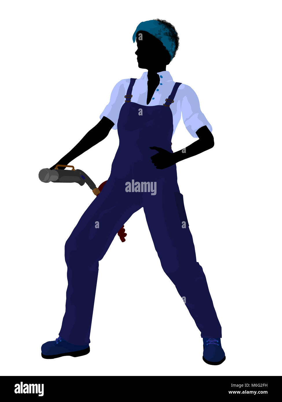 Female mechanic illustration silhouette on a white background Stock ...