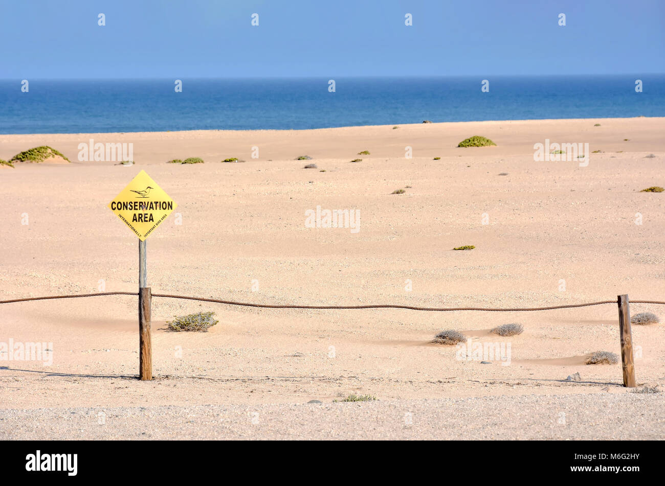 A conservation area sign near Swakopmund Namibia Southern Africa at the ...