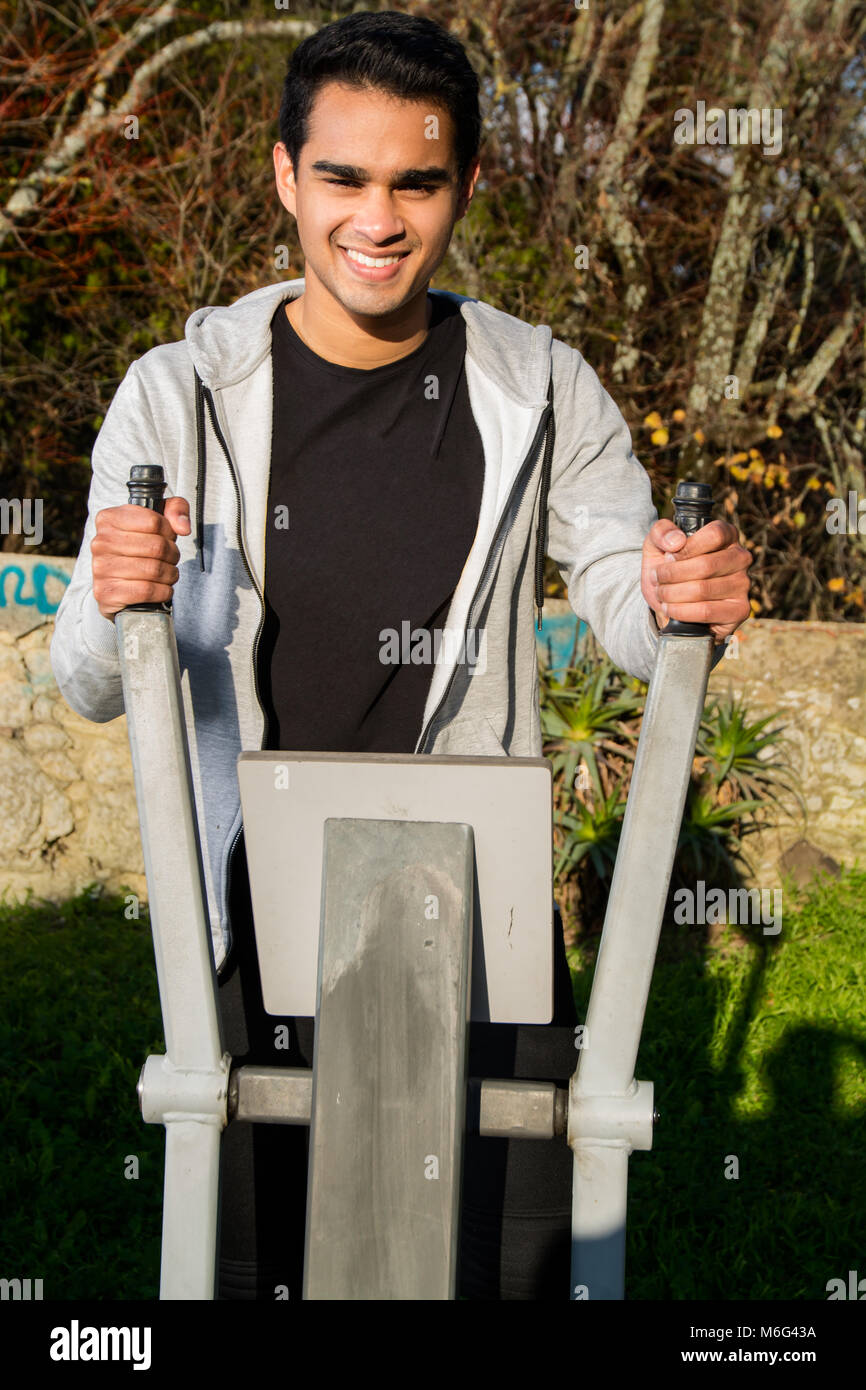 young man making exercise, working on work bench Stock Photo - Alamy