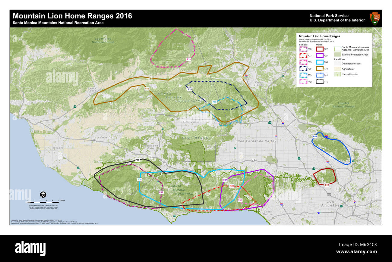 Mountain Lion Home Ranges 2016 Stock Photo - Alamy