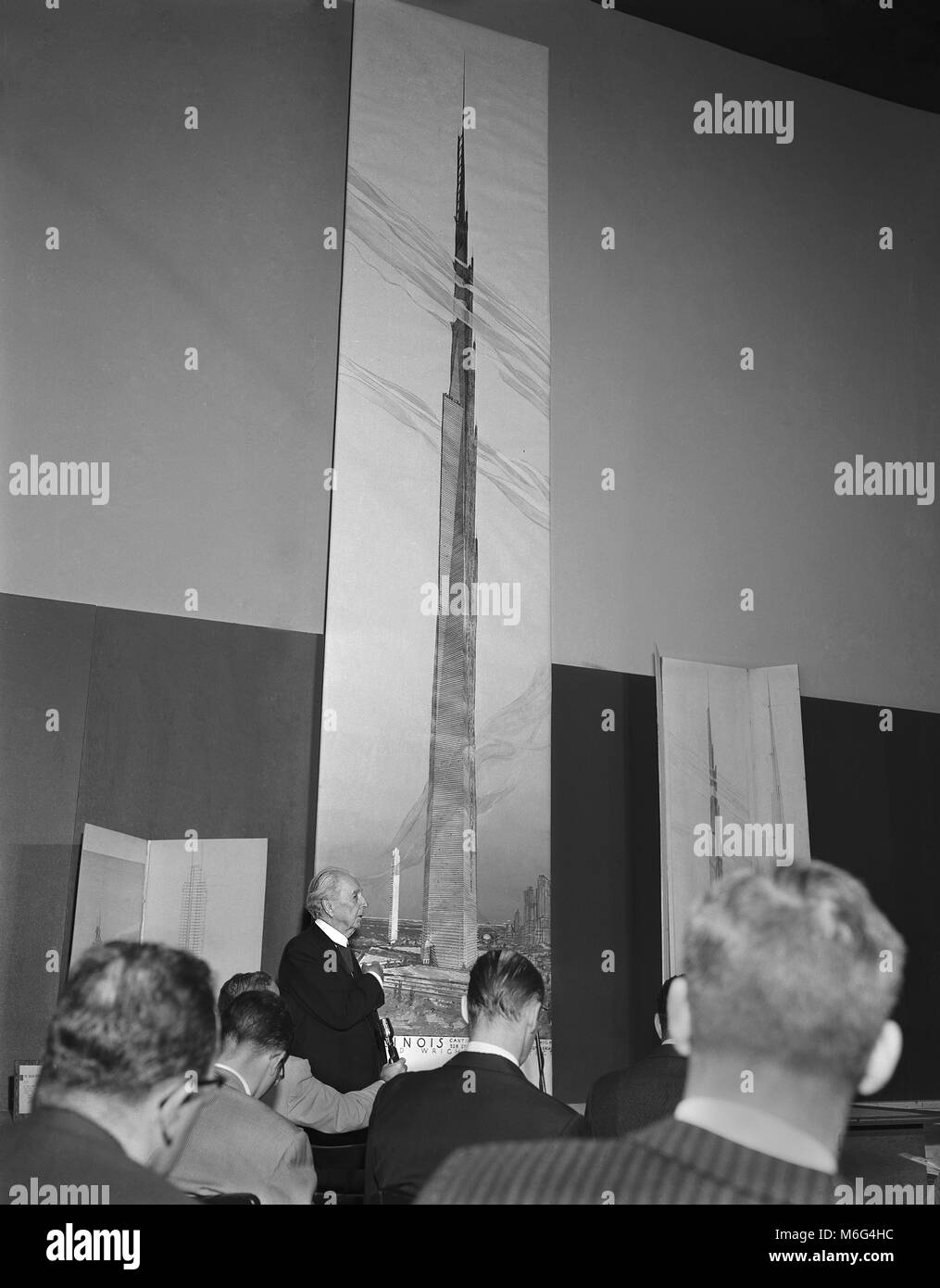 Frank Lloyd Wright unveils a 22-foot-high drawing of mile-high building ...