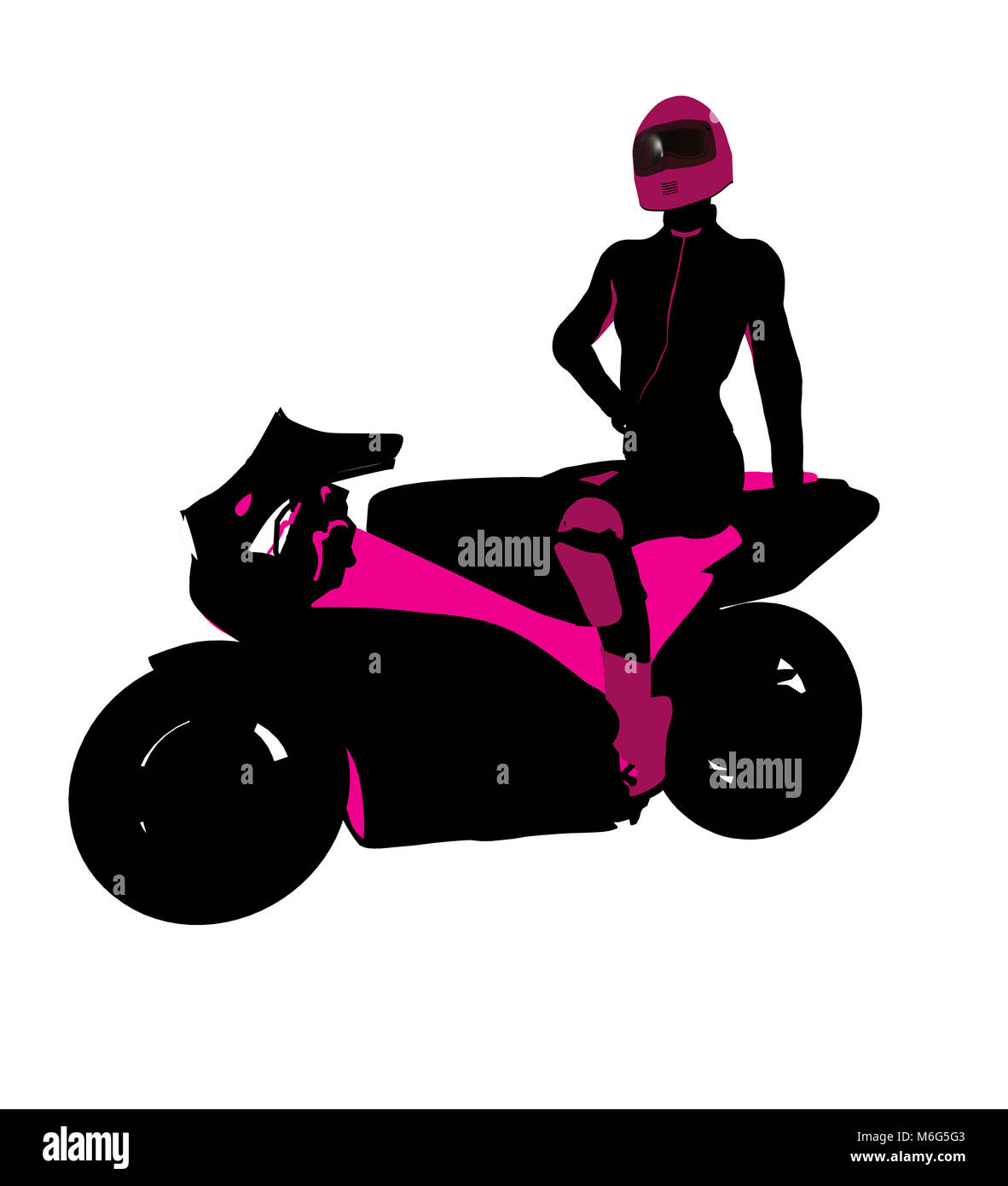 Female sports biker art illustration silhouette on a white background ...