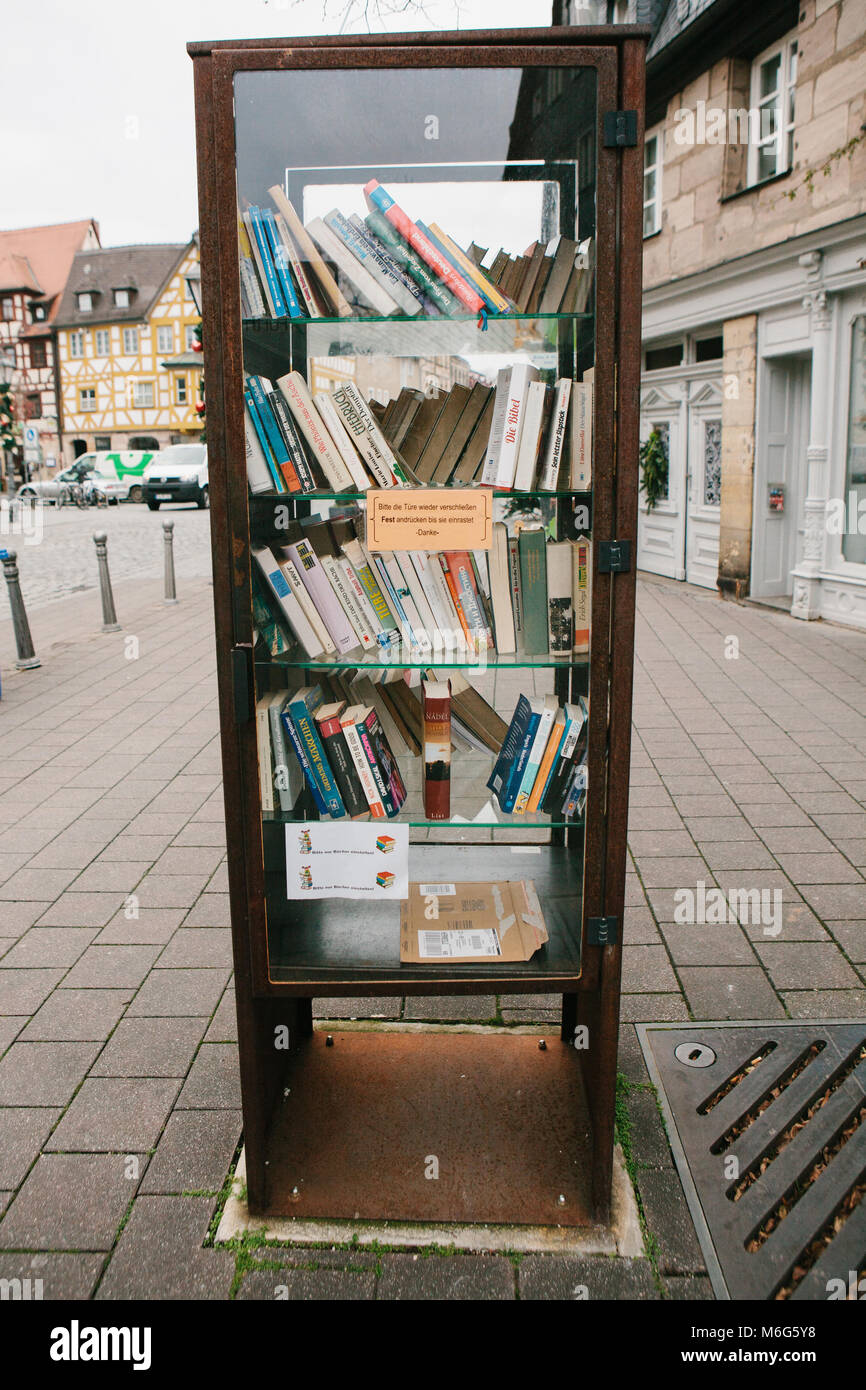 Furth, Germany, December 28, 2016: Books. Street public library ...